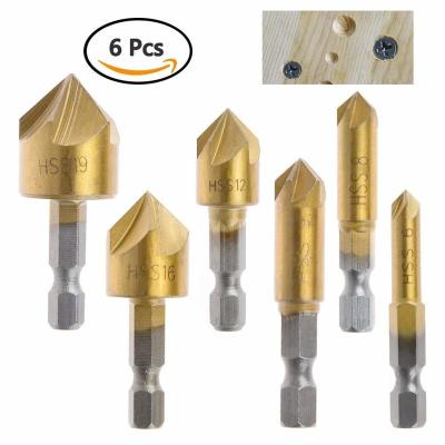 China 6 Pcs HSS Titanium Coated 90 Degree Countersink Drill Bit Set for sale