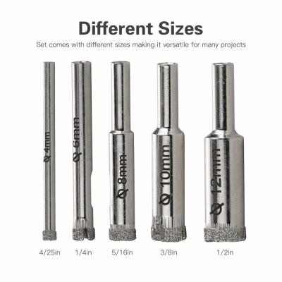 China 5pcs Silver Diamond Core Drill Bit Set for Porcelain Tile Granite for sale