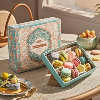 China Varnishing Macaron Favour Paper Food Gift Boxes Packaging With Divider for sale
