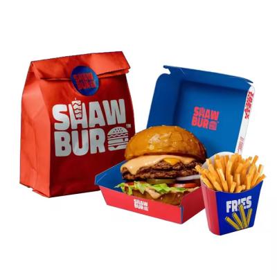China Custom Printed Eco-Friendly Kraft Burger Box Recycled Materials Corrugated Packaging Boxes with Hinged Design Chip Holder for sale