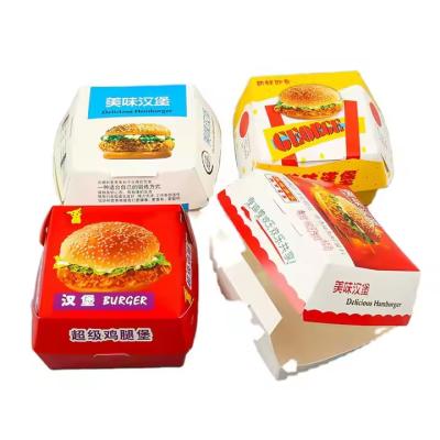 China Custom Order Accepted Recyclable Kraft Paper Fast Food Takeaway Box for Hamburger Packaging for sale