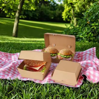 China Customized Different Shape Food-Grade Kraft Clamshell Burger Boxes Disposable Fast Food Packaging with Customized Sizes for sale