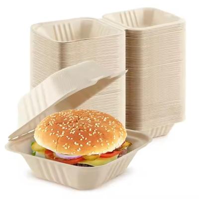 China Custom Order Biodegradable Sugarcane Bagasse Clam Shell Burger Containers for Varnished Food Delivery Packaging for sale