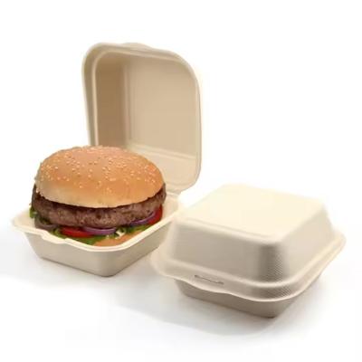 China Wholesale Custom Size Biodegradable Clam Shell Boxes of Sugarcane Bagasse for Fries  Burgers for sale