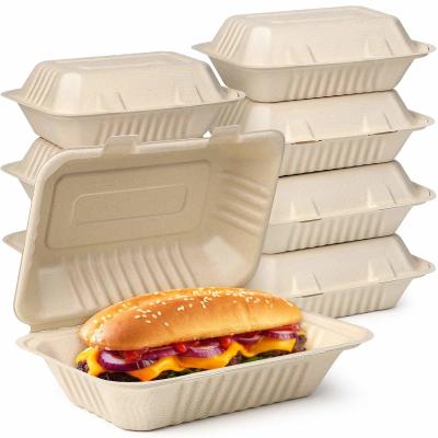 China Customized takeaway burger box biodegradable sugarcane bagasse container clam shell box for sale