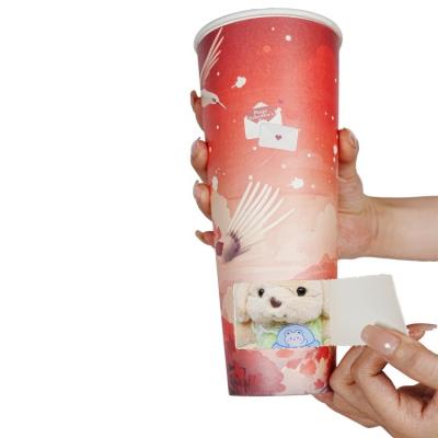 China Eco-friendly customized surprise milk tea cup milk tea cup mysterious blind box gift paper cup with lid for sale