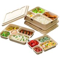 China Eco-friendly customized takeaway lunch box biodegradable sugarcane bagasse container 4 or 5 compartments with lid for sale