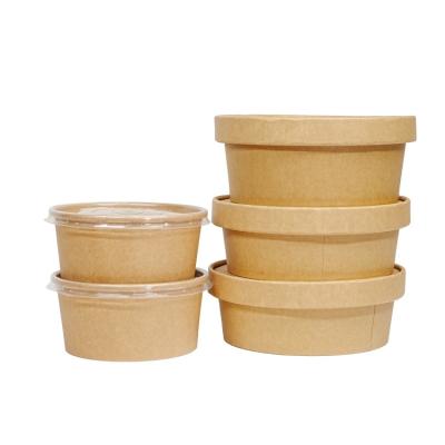 China Biodegradable brown kraft paper bowl with custom printed logo salad hot soup paper bowl with lid for sale