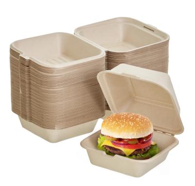 China Customized eco-friendly sugarcane burger box disposable fast food takeaway packaging burger clam box for sale
