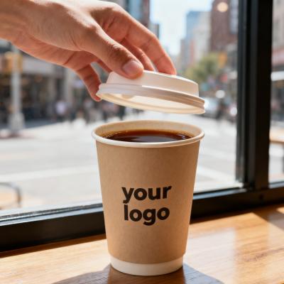 China Eco-friendly custom printed logo 8oz 16oz disposable single and double-layer coffee paper cup with lid for sale