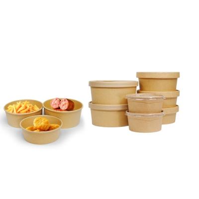 China Low price customized disposable fast food salad noodle soup with kraft paper bowl for sale