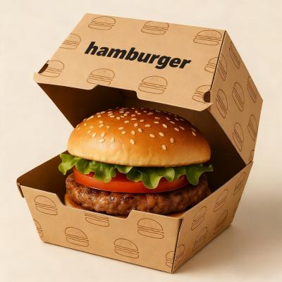China Lunch fast food takeaway hamburger box customized logo dining car barbecue paper box for sale
