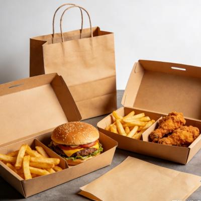China Customized logo environmentally friendly biodegradable kraft paper burger and french fry packaging box for sale