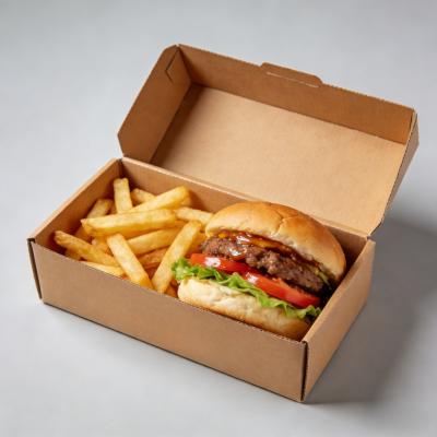 China Customized burger and fries paper boxes eco-friendly corrugated cardboard food takeout boxes for sale