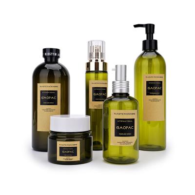 China PETG Green Cosmetic Plastic Bottles Cream Jar 50g 100ml 120ml 150ml 200ml for sale