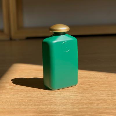 China Frosted Matte Plastic Screw Cap Bottle 350ml Green Square Shower Gel Bottle for sale