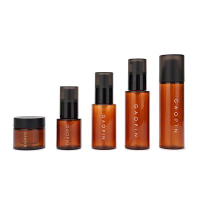 China Recycling Plastic Cosmetic Packaging Silk Screen Empty Amber PET Jar for sale