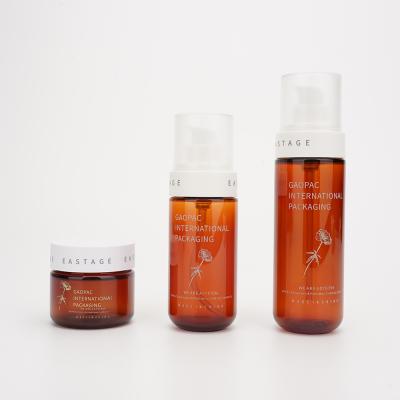 China 30ml 80ml 100ml Amber PET Lotion Bottle Cosmetic Cream Jar Plastic Lotion Bottle for sale