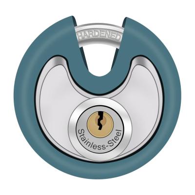 China Rarlux Waterproof Padlock Stainless Steel Disc Lock with Rubber Bumper for Gate Stainless Steel Heavy Duty Discus Keyed PadLock for sale