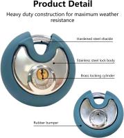 China Rarlux Waterproof Padlock Stainless Steel Disc Lock with Rubber Bumper for Gate Stainless Steel Heavy Duty Discus Keyed PadLock for sale