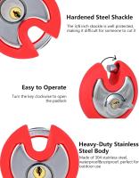 China Rarlux Waterproof Padlock Stainless Steel Disc Lock with Rubber Bumper for Gate Stainless Steel Heavy Duty Discus Keyed PadLock for sale