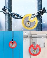 China Rarlux Waterproof Padlock Stainless Steel Disc Lock with Rubber Bumper for Gate Stainless Steel Heavy Duty Discus Keyed PadLock for sale