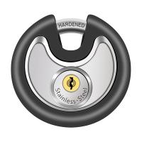 China Rarlux Waterproof Anti-Theft Stainless Steel Disc Padlock with Hardened Shackle 2 Brass Keys for Sheds & Gates-304SS Heavy Duty for sale