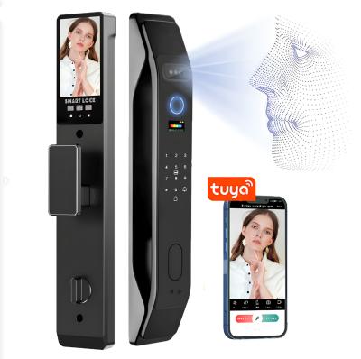 China Fully Automatic Durable Aluminum Alloy Smart Door Lock TUYA WIFI Face 3D Recognition Key Fingerprint Biometric Cat Eye Security for sale