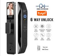 China Fully Automatic Durable Aluminum Alloy Smart Door Lock TUYA WIFI Face 3D Recognition Key Fingerprint Biometric Cat Eye Security for sale
