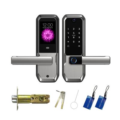 China Tuya Aluminum Alloy Nickel Plated Smart Lock Fingerprint Recognition Electronic Keypad Entry Auto-Lock Password Smart Handle for sale