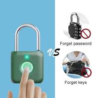 China Hot Selling Mini Green IP65 Smart Electronic Padlock Finger Print Access Travel Luggage Suitcase Security Door Locks for sale