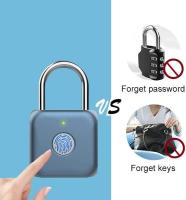 China Hot Selling RARLUX Blue Mini IP67 Smart Fingerprint Padlock Zinc Alloy+ABS 304 Stainless Steel Button Cell Battery Travel for sale