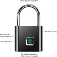 China Fingerprint Padlock USB Rechargeable Security Keyless Lock IP67 Waterproof Indoor Outdoor Zinc Alloy Smart Padlock Custom Logo for sale
