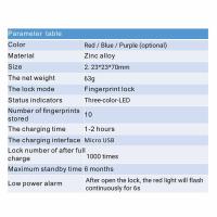 China Best Selling RARLUX Smart Finger Print Zinc Alloy Padlock IP65 Waterproof Rechargeable 110mAh Battery 10 Fingerprint Lock School for sale