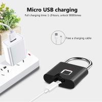 China Factory Electronic USB Charging Portable Zinc Alloy Smart Padlock with 10 Sets Fingerprints Waterproof USB Finger Print Lock for sale