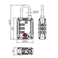 China Rarlux TSA Padlock 3 Digital Password Anti-Theft Zinc Alloy Luggage Suitcase Combination Padlock for sale