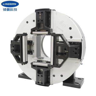 China Lingman Precision Pneumatic Rotary Square Hole Chuck for Lathe Pipe Cutter 124-357mm for sale