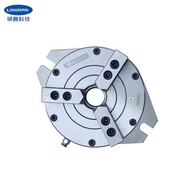 China Vertical Hollow Chuck Pneumatic Chuck LM160HAL Milling Machine Pipe Clamp Cnc 3 Jaw 125mm Chuck Built-in Power Cylinder for sale