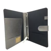 China Durable A4 Leather Ring Binder Black Custom Made Leather Binders for sale