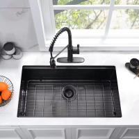 China 24 Inches Black Built-in Kitchen Sink WorkstationUndermount Sink Black Stainless Steel Single Bowl KitchenSink for sale