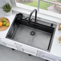 China Kitchen Furniture Workstation Black Undermount Farmhouse Single Bowl Apron Front Stainless Steel Kitchen Accessories for sale
