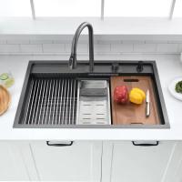 China Kitchen Furniture Workstation Black Undermount Farmhouse Single Bowl Apron Front Stainless Steel Kitchen Accessories for sale