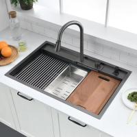 China Kitchen Furniture Workstation Black Undermount Farmhouse Single Bowl Apron Front Stainless Steel Kitchen Accessories for sale