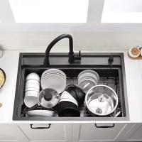 China Handmade 304 Stainless Steel Under Mount Two Hole Single Bowl Modern Design Kitchen Sink with Faucet Mixer for sale