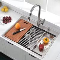 China Handmade 304 Stainless Steel Under Mount Two Hole Single Bowl Modern Design Kitchen Sink with Faucet Mixer for sale