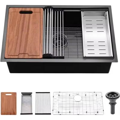 China 24 Inches Black Built-in Kitchen Sink WorkstationUndermount Sink Black Stainless Steel Single Bowl KitchenSink for sale