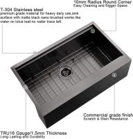 China 33 Inch Black Modern Eco-Friendly Brushed Surface 304 Stainless Steel Apron-Front Single Bowl Deck Mounted for sale