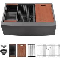 China 33 Inch Black Modern Eco-Friendly Brushed Surface 304 Stainless Steel Apron-Front Single Bowl Deck Mounted for sale