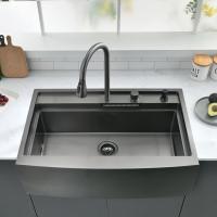 China New Arrival Farmhouse Kitchen Sink Ledge WorkstationDeep Single Bowl Stainless Steel Under Counter KitchenSink with Waterfall Faucet for sale