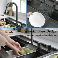 China New Arrival Farmhouse Kitchen Sink Ledge WorkstationDeep Single Bowl Stainless Steel Under Counter KitchenSink with Waterfall Faucet for sale